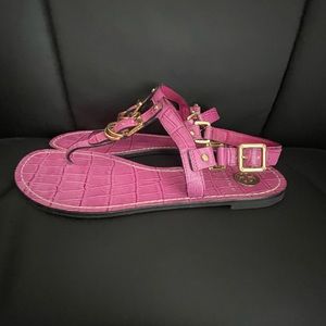 Tory Burch | Shoes | Tory Burch Pink Croc T Strap Sandals | Poshmark